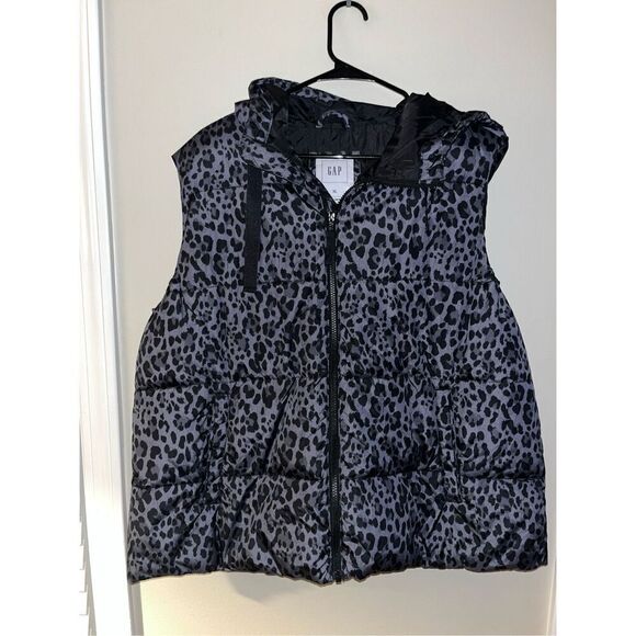 GAP | Jackets & Coats | The Gap Womens Blackcheetah Print Puffer Vest ...